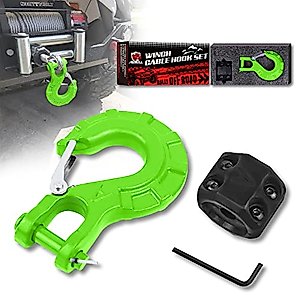 AMBULL Heavy Duty Forged Steel 3/8" Grade 70 Safety Latch Winch Cable Hook Stopper & Clevis Slip Hook Sets, Included Allen Wrench,Max 35,000 lbs, Green