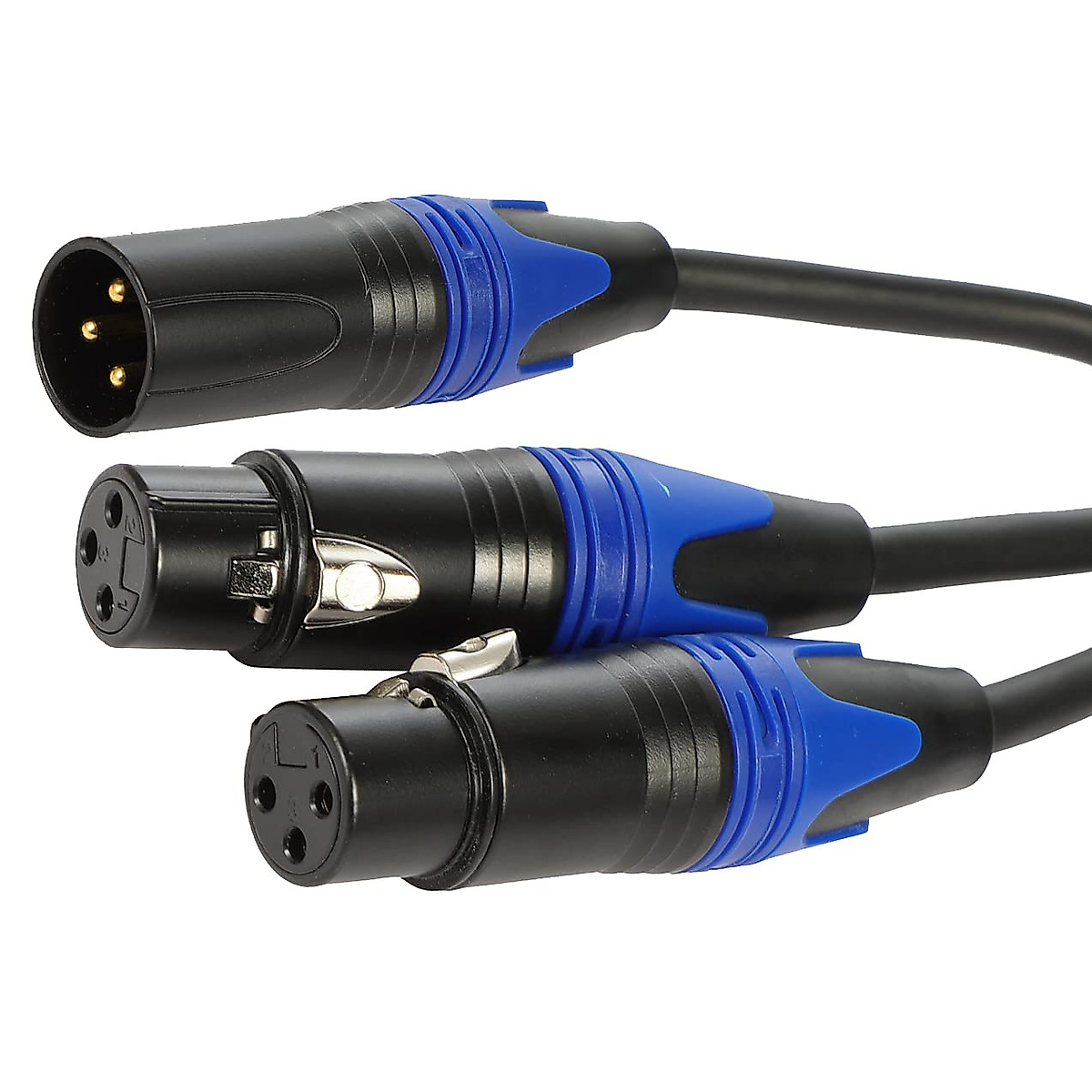 (5FT / 1 PACK) 1 Male to 2 Female XLR Y Splitter Micrphone Cable5ft, 3pin XLR male to Dual XLR Female Y-Splitter Balanced Mic Audio Cables for Stereo Mic to L & R Audio Track