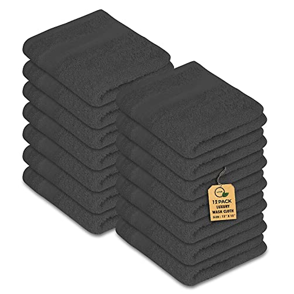 Softolle Premium Wash Cloths - 100% Combed Ring Spun Cotton WashCloth - Pack of 12 Luxury Washcloths – Ultra Soft Face Towels - Highly Absorbent Wash Cloth for Face- 13" x 13" Inches (Grey)