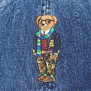 POLO RALPH LAUREN Men`s Polo Bear Chino Ball Denim Cap with Leather Strap (Denim(545413), One Size)