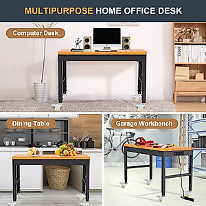 HABUTWAY Height Adjustable Workbench with Wheels 48" x 24" 2000 Lbs Capacity Oak Wood Work Station Heavy-Duty Rolling Work Tables for Garage Party Shop Office