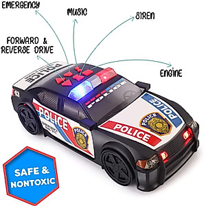 Liberty Imports Motorized Police Cruiser Kids Toy Cop Car Electric Model Rush & Rescue Vehicle 1/16 Scale with Button Activated Forward Reverse Motion, Siren Sounds and Flashing Lights
