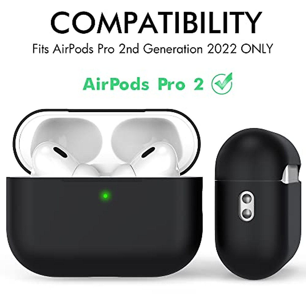 NIUTRENDZ AirPods Pro 2 Case Cover 2022 Slim Silicone Shock-Absorbing Protective Case with Lanyard [Front LED Visible] (Black)