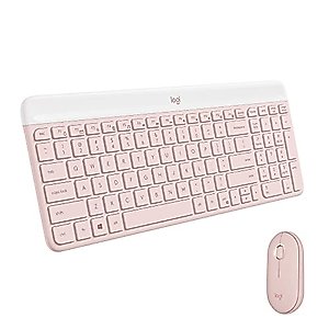 Logitech MK470 Slim Wireless Keyboard and Mouse Combo - Modern Compact Layout, Ultra Quiet, 2.4 GHz USB Receiver, Plug n' Play Connectivity, Compatible with Windows - Rose