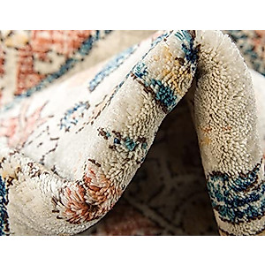 Unique Loom Oslo Collection Distressed Botanical Medallion Beige Area Rug (10' x 13')