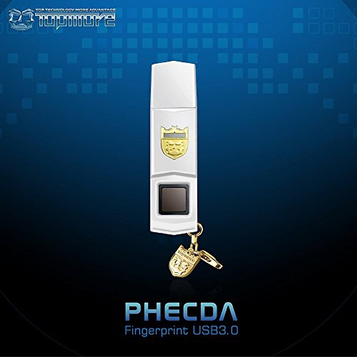 TOPMORE Phecda Fingerprint Recognition USB3.0 Flash Drive Fingerprint ID Security Flash Disk Biometric Fingerprint Reader Memory Stick (16GB, White & Gold)