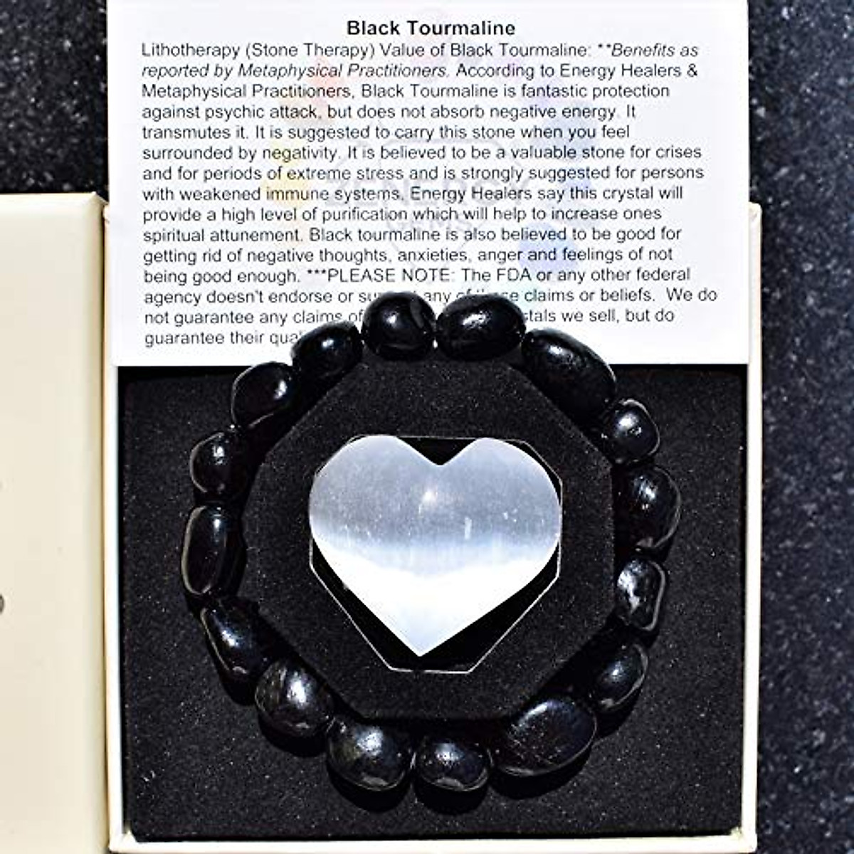 Zenergy Gems CHARGED Natural Black Tourmaline Crystal Stretchy Bracelet + Selenite Crystal Charger Included PSYCHIC PROTECTION