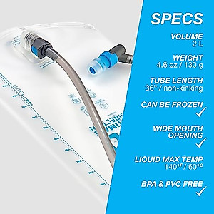 Ultimate Direction Water Reservoir, Hydration Bladder with Straw for Hiking, Running, Endurance Athletes, Made by Hydrapak, 1.5L-3.0L (2.0 Liters)