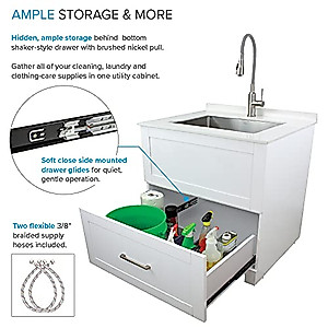 Transolid TCG-3025-WC All-in-One 29 in. x 25.5 in. Quartz Undermount Laundry/Utility Sink and Cabinet with Faucet in Matte White