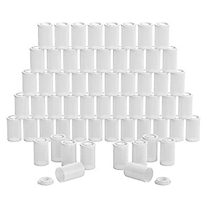 Houseables Film Canisters w/ Caps, 60 Pk, 35MM Empty Camera Reel Containers, for Rockets, White, 8 OZ, 2" H, 1" W, Plastic, Films Developing Processing Tube, Roll Case, Small Accessories, Storage