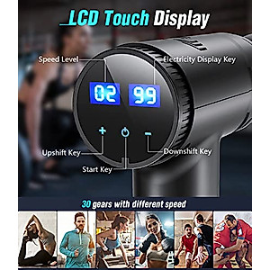 Massage Gun,Quiet Brushless Deep Tissue Percussion Muscle Massager Gun for Back Neck Relieve,Handheld Portable LCD Touch Screen Massage Gun with 30 Variable Speed,6 Massage Heads&Carrying Case (Black)
