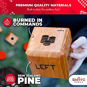 SWOOC Games - Giant Right Center Left Dice Game (All Weather) with 24 Large Chips & Carry Bag - Jumbo Wooden Lawn Game - Big Backyard Game for Family - Indoor/Outdoor - Left Right Center Dice Game