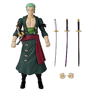 BANDAI Anime Heroes One Piece Figures Roronoa Zoro Action Figure, Articulated Zoro Anime Figure with Swappable Arms and Faces, One Piece Action Figures Pirate Toys Range, 17 cm