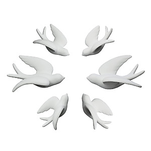 MORMEII 6PC White Ceramic Birds Figurines Wall Art for Home Garden Wall Decoration