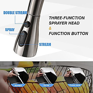 Kitchen Faucet with Pull Down Sprayer, High Arc Single Handle Single Hole Stainless Steel Kitchen Sink Faucet with 3 Functions Sprayer for Commercial Modern RV, Brushed Nickel