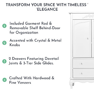 Evolur Aurora Armoire In Frost, Comes Fully assembled, Built Of Kiln-Dried Hardwood, Two Large Shelves, Spacious Storage