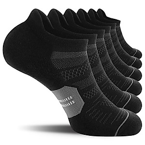 CelerSport 6 Pack Men's Running Ankle Socks with Cushion, Low Cut Athletic Tab Socks Gifts for Men, Black + Grey, Large