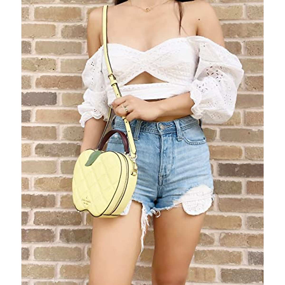 Kate Spade Honeycrisp Apple Novelty Crossbody Quilted Leather Green Multi