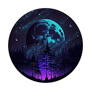 Blue Purple Galaxy moon and Stars forest for Girl Boys Black PopSockets Swappable PopGrip
