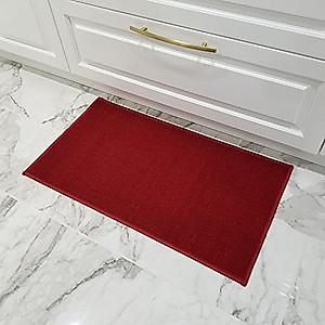Indoor Doormat Rubber Backed, Solid Red, Non Slip, Kitchen Rugs and Mats