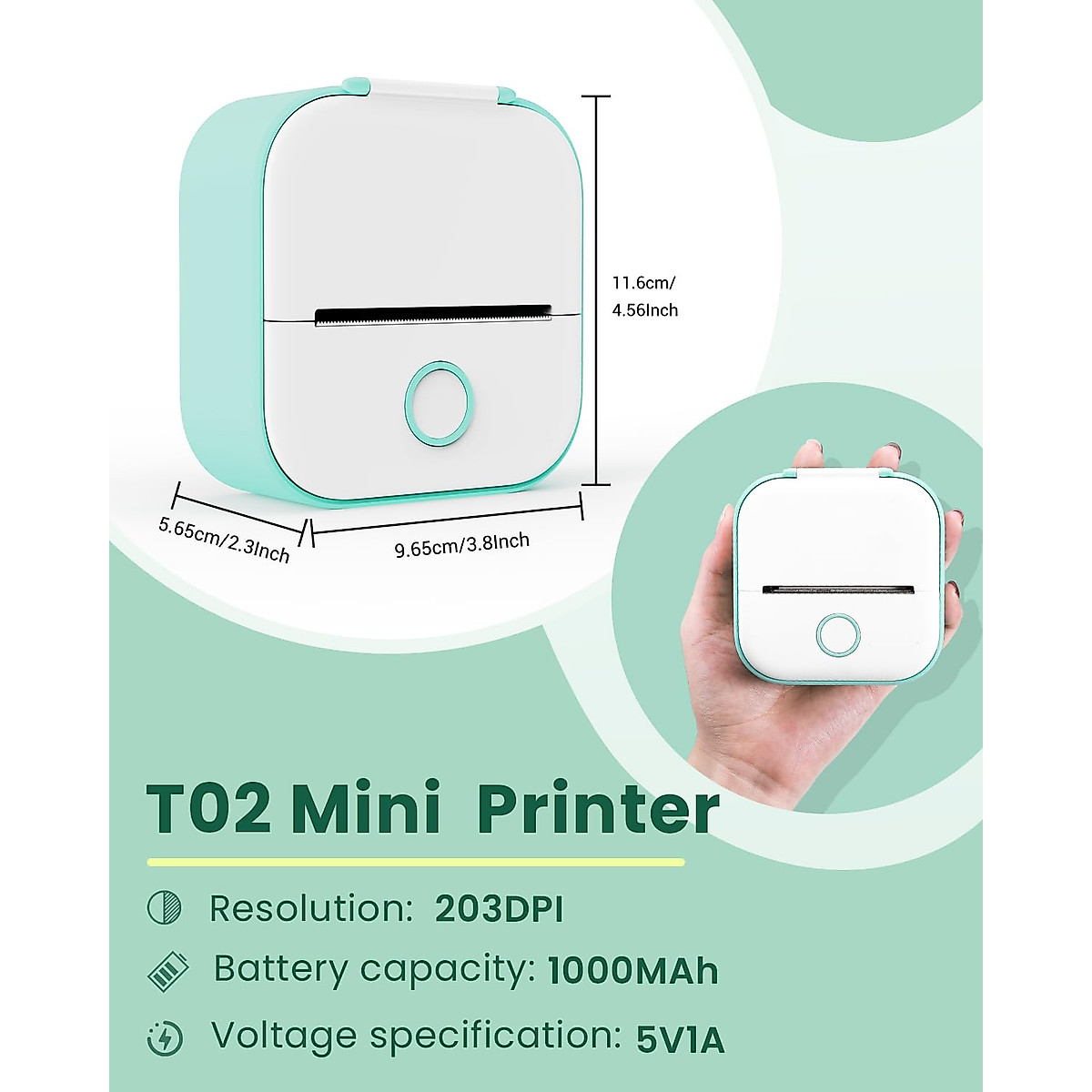 LabelCreate Mini Sticker Printer, T02 Portable Thermal Printer with 3 Rolls Paper, Pocket Sticker Printer Machine for kids,Study,DIY,School Notes