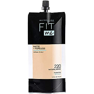 Maybelline New York Fit Me Matte + Poreless Liquid Foundation, Pouch Format, 220 Natural Beige, 1.3 Ounce