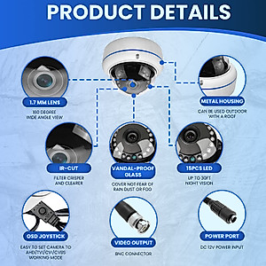 DCSEC HD 1080P 2MP 180 Degree Surveillance Security Camera Wired Coax Fisheye 1.7mm Lens Super Wide Angle Dome Camera Outdoor 4 in 1 (TVI/AHD/CVI/BNC Real Hybrid Analog CCTV Cameras) IR Night Vision