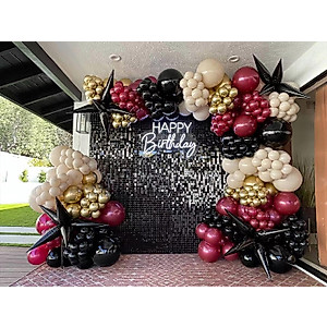 Enanal Burgundy Balloon Garland Arch Kit, 151pcs Burgundy Black Ivory and Chrome Gold Balloons for Graduation Birthday Party Bridal Shower Thanksgiving Anniversary Party Decoration (Burgundy)