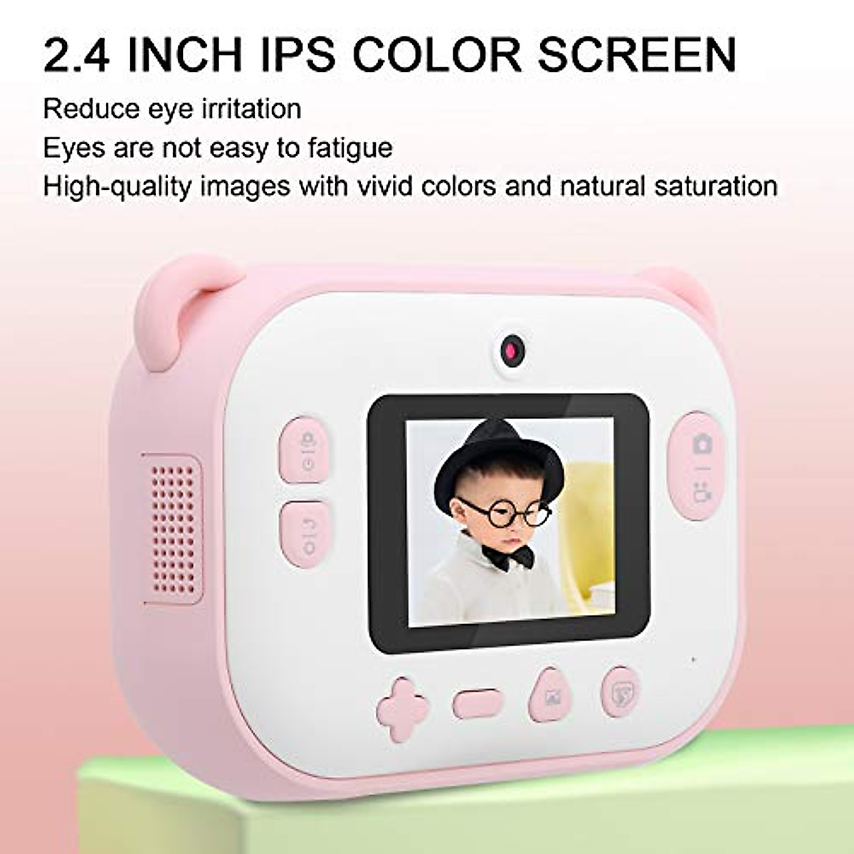 Children Mini Camera, Makes Eyes Less Fatigued 2.4‑Inch IPS Color Screen Kids Digital Camera, Travel Girls for Children Home(Pink)