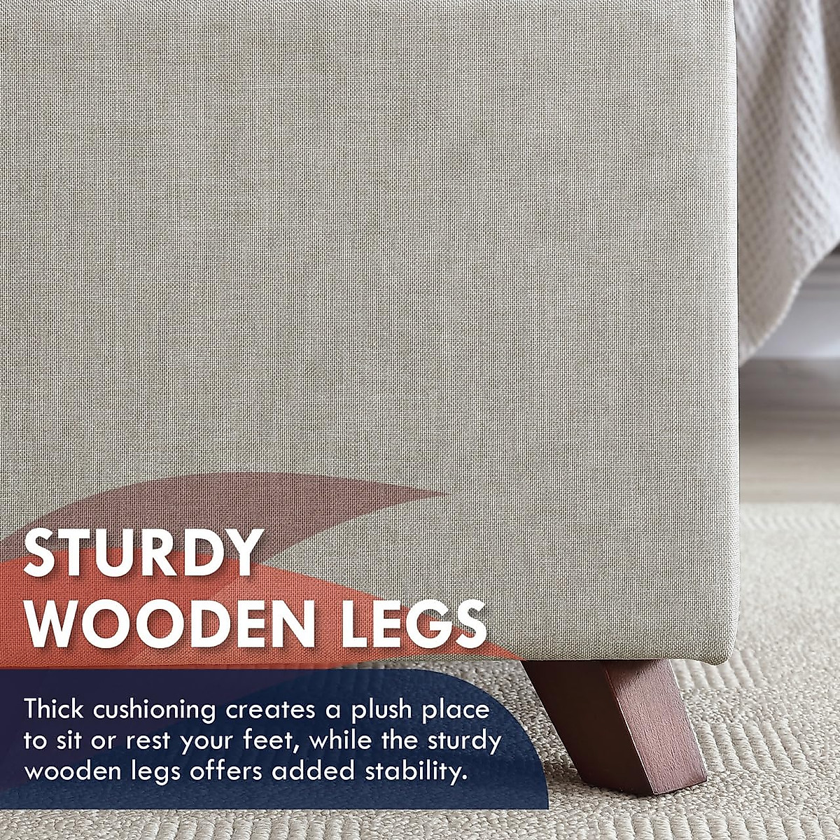 Ornavo Home Linen Tufted Square Storage Ottoman with Lift Off Lid, Ottoman with Storage for Living Room, Bedroom and Office, Beige