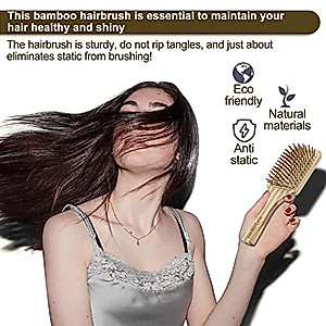 Bamboo Wood Hair Brush Large Paddle for Women, Natural Bamboo Wooden Bristles Scalp Massager, Flat Detangling Hairbrush Fit All Types Hair