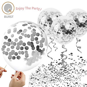 RIIMUHIR White Silver Confetti Party Balloons - 60 Pcs 12inch White Pearl Silver Metallic Chrome Latex Balloon Set with 33Ft Silver...