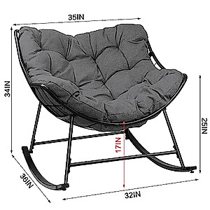 OKSTENCK Moon Rocking Chair, Outdoor Padded Cushion Rocker Recliner Patio Chair for Porch, Garden, Patio, Backyard, Grey