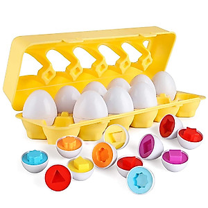 Aomola Matching Eggs,Shape Sorting & Color Recoginition Toys for Toddlers, 12 pcs Set,Early Learning Educational Toy,Montessori Puzzle Game,Gift for 3 Years Old Boys and Girls
