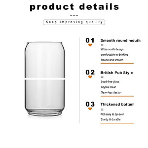 LUXU Beer Glass, 20 oz Can Shaped Beer Glasses Set of 4 -Craft Drinking Glasses,Large Beer Glasses for Any Drink and Any Occasion (Set of 4)