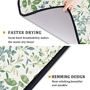 Green Leaves Branches Dish Drying Mat for Kitchen Counter 18x24 Inch Washable Microfiber Drying Mat Spring Floral Absorbent Drying Pad with Hanging Loop for Home Coffee Bar Decoration