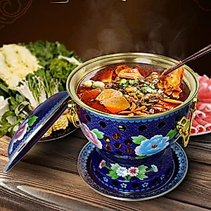 JYSWDZ Round Chafing Dishes, Vintage Hot Pot & Shabu, with Brass Inner Pot and Water Tray, Chinese Cooker Traditional Stew Pot Soup Pot for Cook Cooking