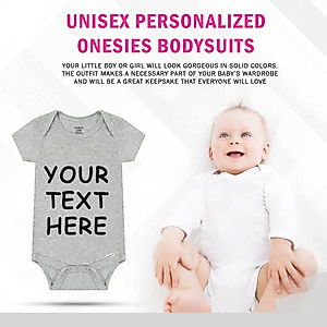 Personalized Unisex Baby Bodysuit - Custom Bodysuit with Name and Other Text on Front - Short Sleeve Personalized Baby Romper - Gray - 0-3 Months