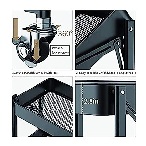 ATAAY Shopping Cart,Slide Out Storage Wheel, Metal Rolling Car Utility, Office, Kitchen, Bedroom, Bathroom, Laundry Multi-Function Organizer Rack/Light Blue