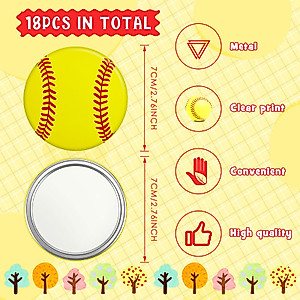 Taiyin 18 Pcs Softball Gifts for Girls Team Softball Compact Mirror Accessories Softball Party Supplies Softball Makeup Mini Mirror 2.76 Inch Sport Round Pocket Portable Mirror for Women (Yellow)
