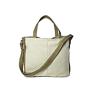 Mona B. Vintage Recycled Upcycled Canvas Life Is Short with Vegan Leather Trim (Tote)