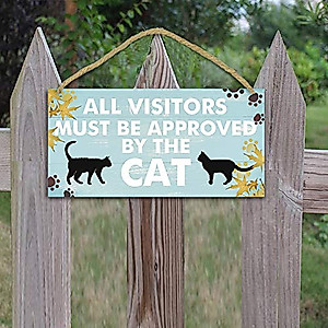 TOARTI Funny Cat Pet Lover Wood Sign-12.5x25cm,All Visitors Must Be Approved By The Cat Wooden Plaque Hanging Wall Art , Lovely Cat Decor, Adorable Cat Wall Art,Cat Signs for Door Home Decoration