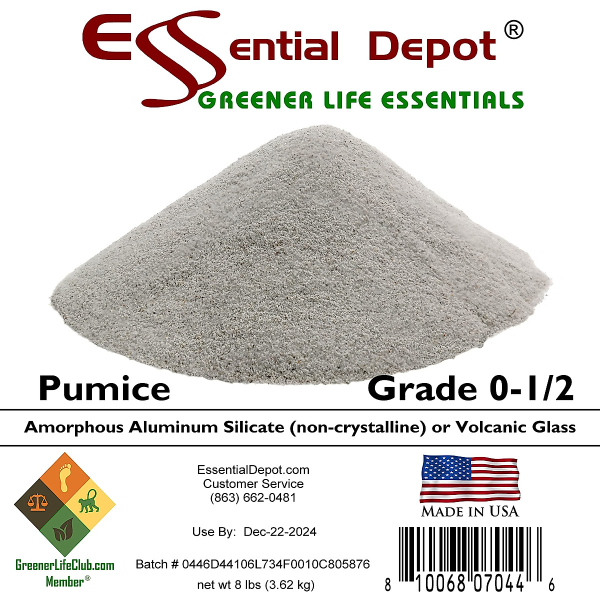 PUMICE - 8 LBS nt wt - Grade: 0-1/2 - dry - granules - exfoliant for scrubs, soaps, toiletries - USA Made - Greener Life Club Box