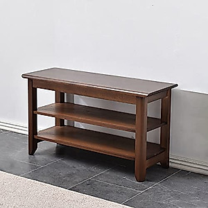 HOOTSMALL Entryway Shoe Rack Bench 2-Tier Wooden Shoe Storage Ideal for Entryway Living Room and Corridor (Brown 31.5'')