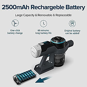 Redkey F10 Foldable Cordless Vacuum 3 in 1 Stick Vacuum Cleaner, Electric Stick Vacuum Cleaner 23Kpa 60 mins Runtime with 2200mAh Detachable Battery for Home Pet Hair Hard Floor Carpet