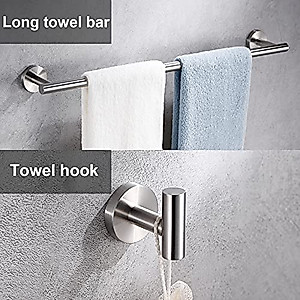 6 Pieces Brushed Nickel Bathroom Hardware Accessories Set Hand Towel Ring 18&23.6 inch Round Towel Bar Silver Toilet Paper Holder Towel Hooks 2 Pieces SUS 304 Stainless Steel,Heavy Duty,Wall Mounted