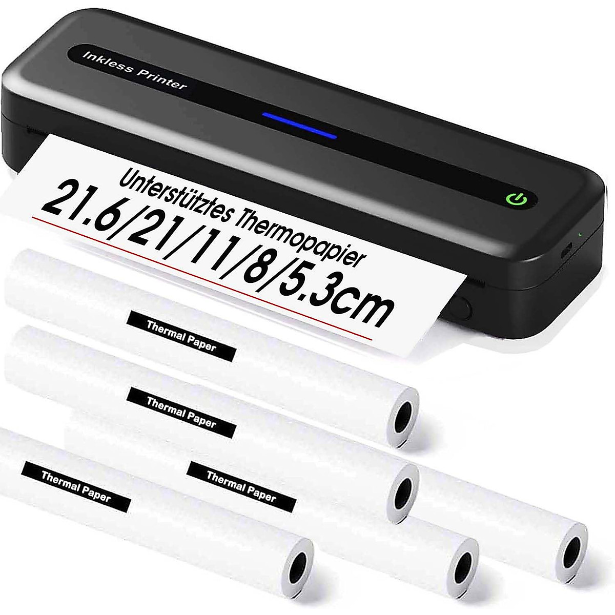 Zoolion 1 Wireless Portable Printer & 5 Thermal Paper Rolls 8.5"x11"