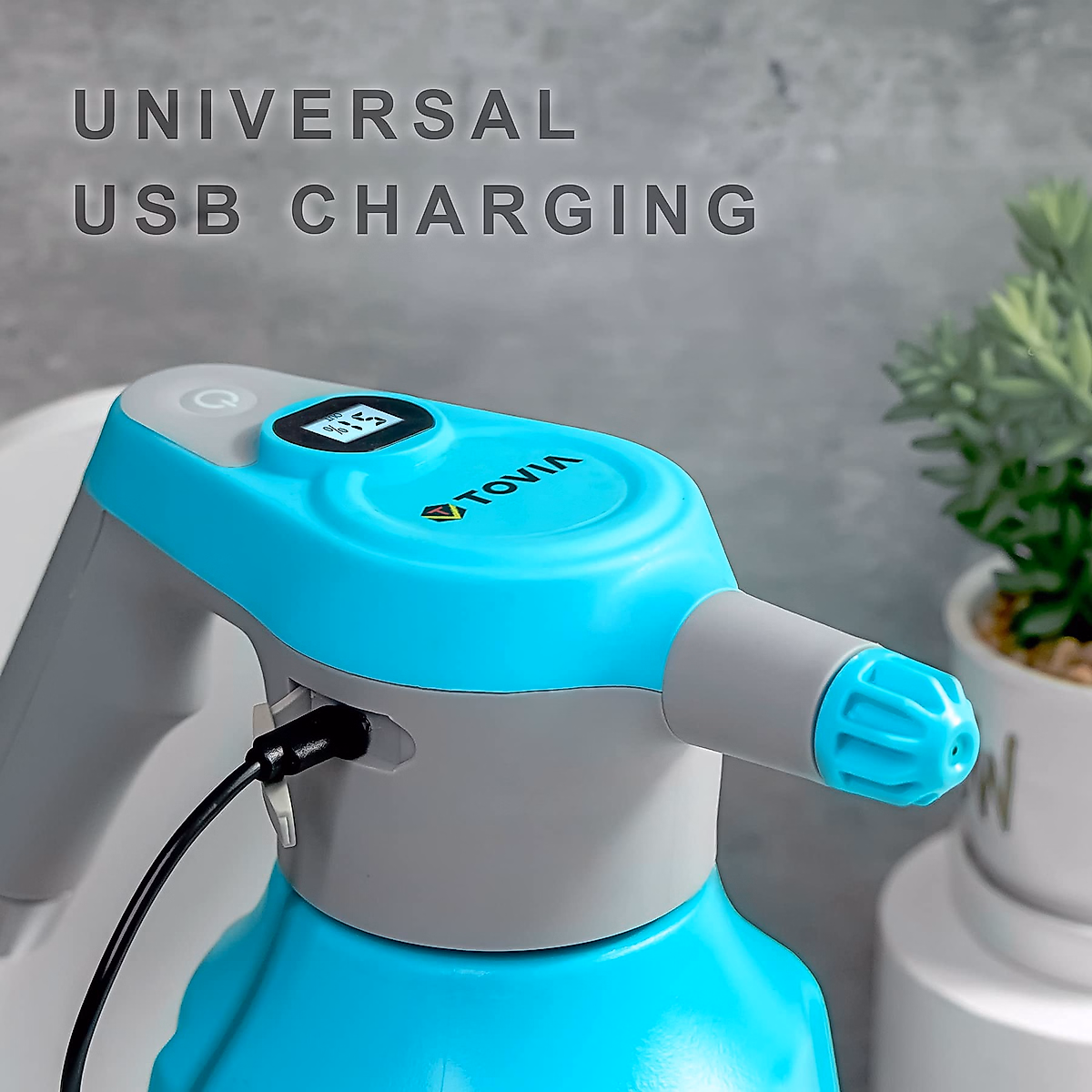 0.5 Gallon/2L Battery Powered Sprayer, T TOVIA Electric Sprayer with Adjustable Mist Nozzle and Extension Nozzle, USB Rechargeable Automatic Spray Bottle for Plants, Household Cleaning