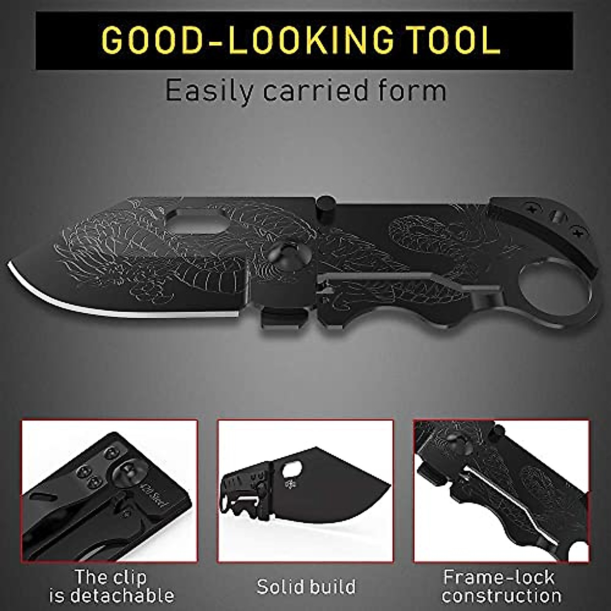 Bundle of 2 Items - Small Pocket Knife - Folding Wallet Knife - Mini Tactical Knife with Money Clip - Cool Dragon Blade Credit Card - Best for Camping Hiking EDC Work Knife Birthday Christmas Gifts