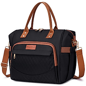 Fresh-flash Lunch Bag for Women, Large Insulated Lunch Box for Work Adults, Wide-Open Lunch Tote, Leakproof Lunch Cooler Bag with Removable Shoulder Strap & Side Pockets for Picnic, Camping-Black